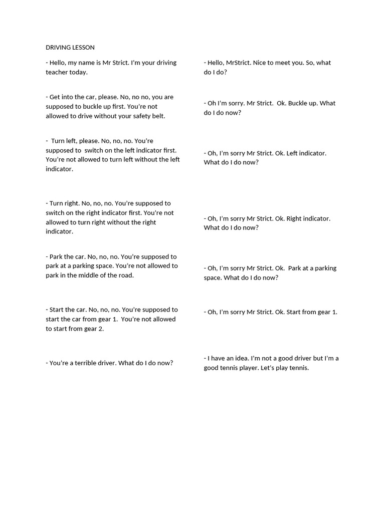 Driving Lesson Skit Fun Activities Games Grammar Drills Role Plays Dra ...