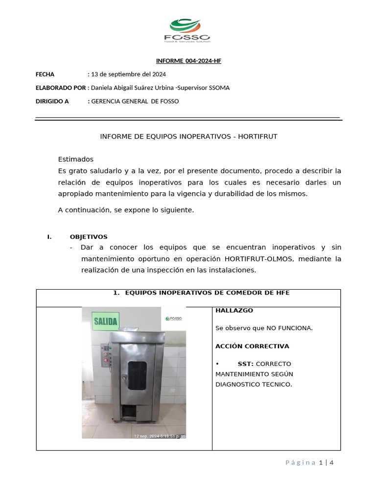 INFORME DE EQUIPOS INOPERATIVOS - HFE .pdf | PDF