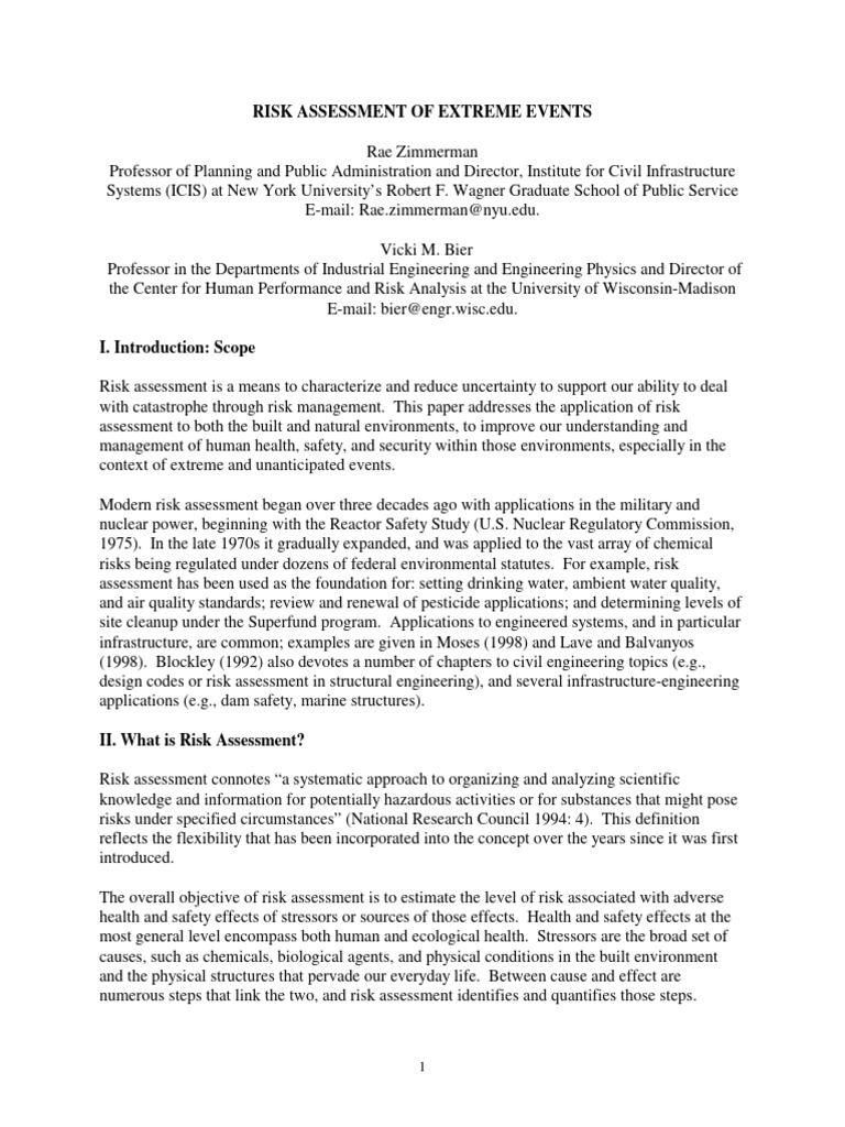Risk Assessment for Extreme Events | PDF | Risk | Risk Assessment