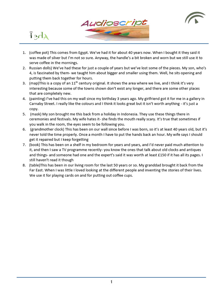 Audioscript T2 U2 3 | PDF | Art