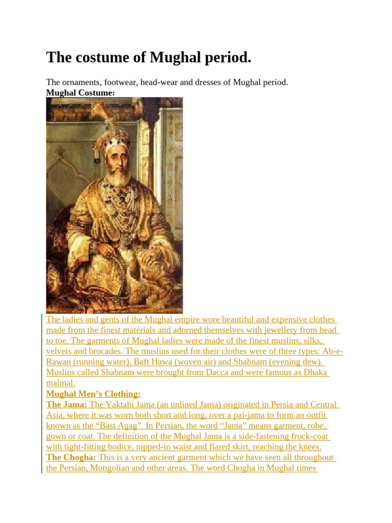 The Costume of Mughal Period | PDF | Clothing | Human Appearance