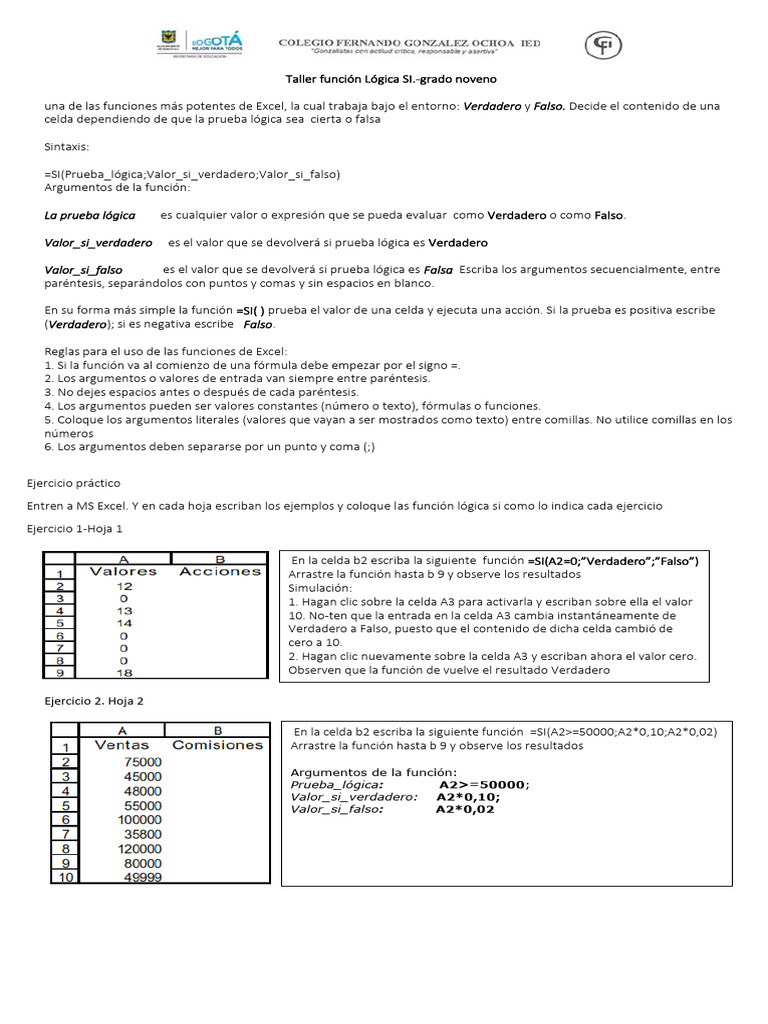 Ejercicio Practico 2 FUNCION LOGICA SI | PDF | Función (Matemáticas)