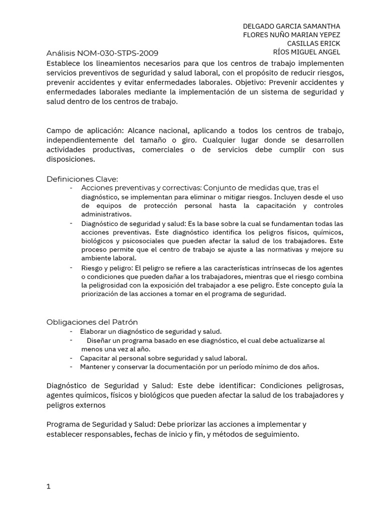 Analisis NOM-030-STPS-2009 PDF | PDF | Seguridad y salud ocupacional ...