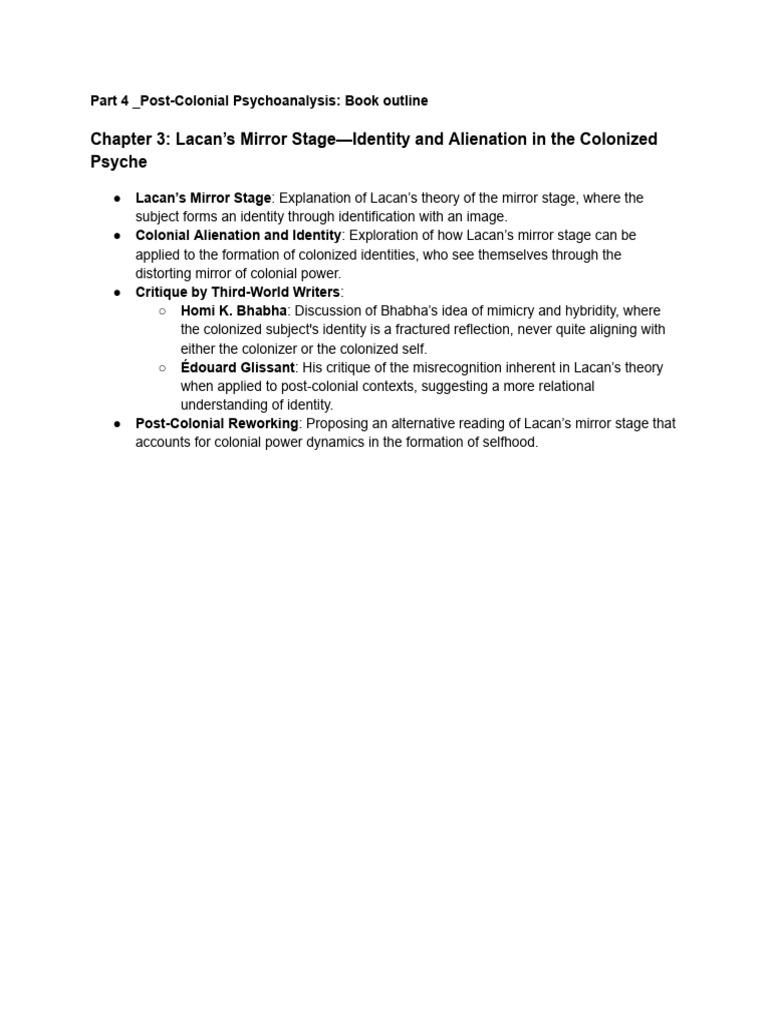 Part 4 - Post-Colonial Psychoanalysis - Book Outline | PDF