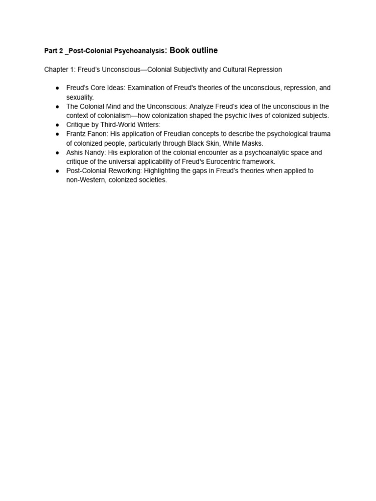Part 2 - Post-Colonial Psychoanalysis - Book Outline | PDF | Social Science