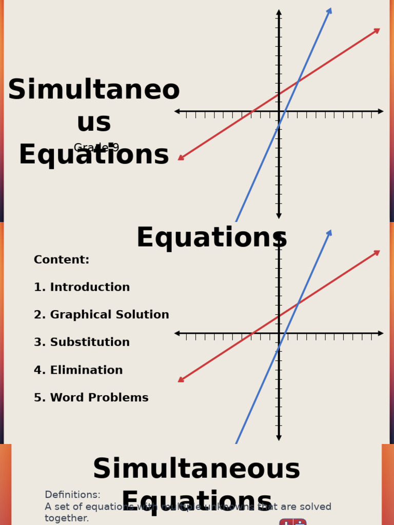 Simultaneo Us Equations: Grade 9 | PDF | Equations | Variable (Mathematics)