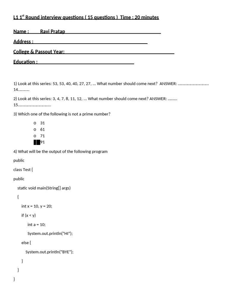 L1 1st Round Interview Questions 1 | PDF | Software Development | Software