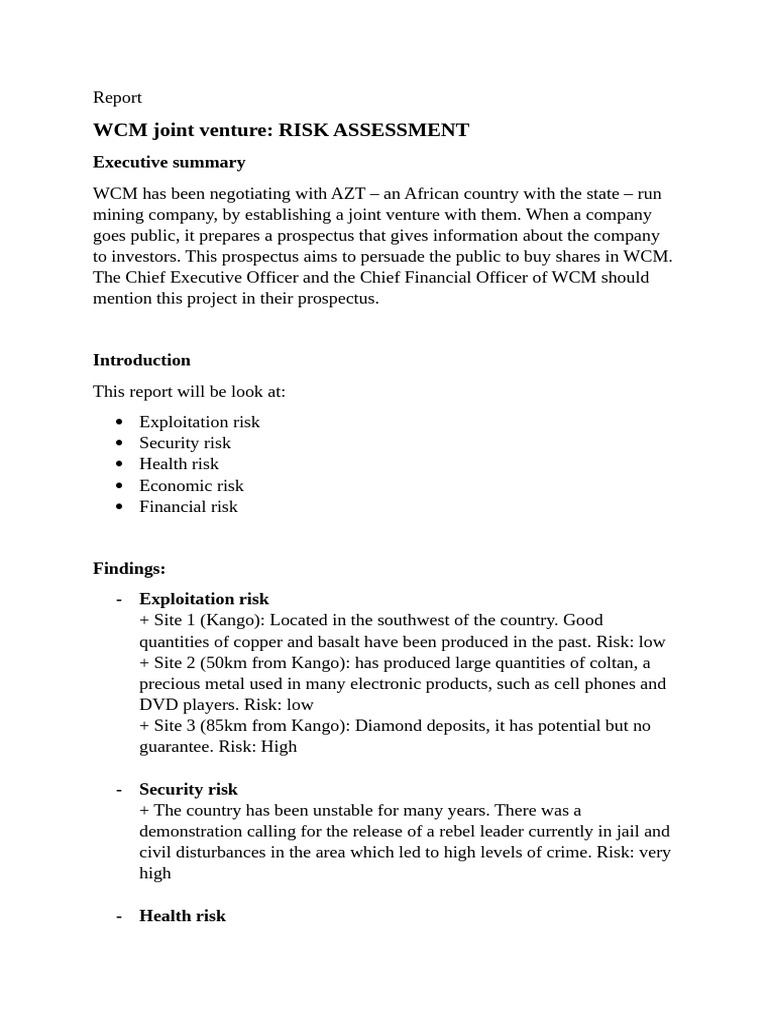 Report writing 1 | PDF | Mining | Risk