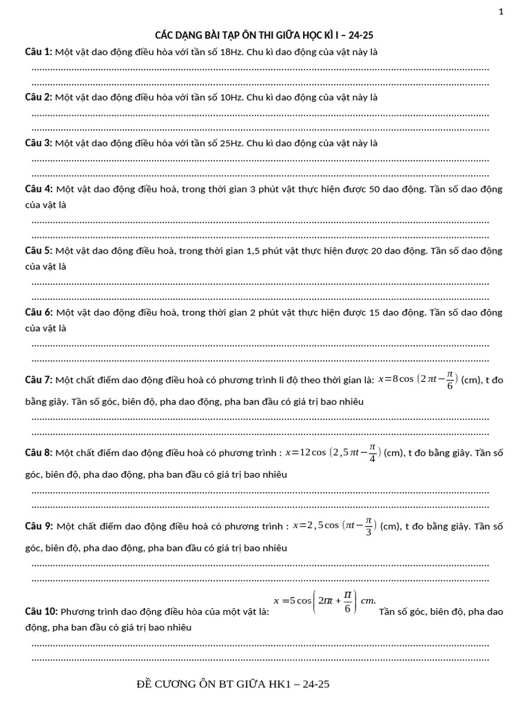Ôn Tập Kt Ghk1 - Bt - Lý 11-24-25 | PDF