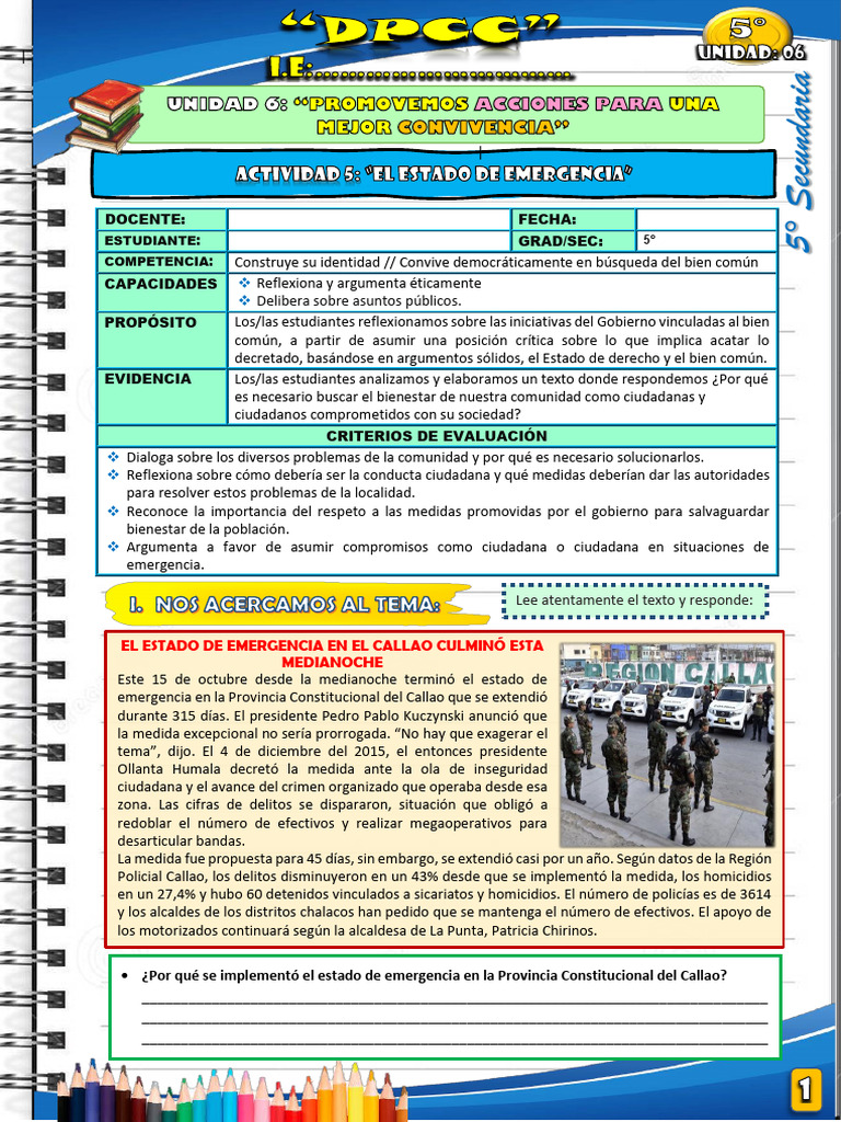 5° DPCC - Actv.05-Unid.6 2023 | PDF | Estado de emergencia | Derechos