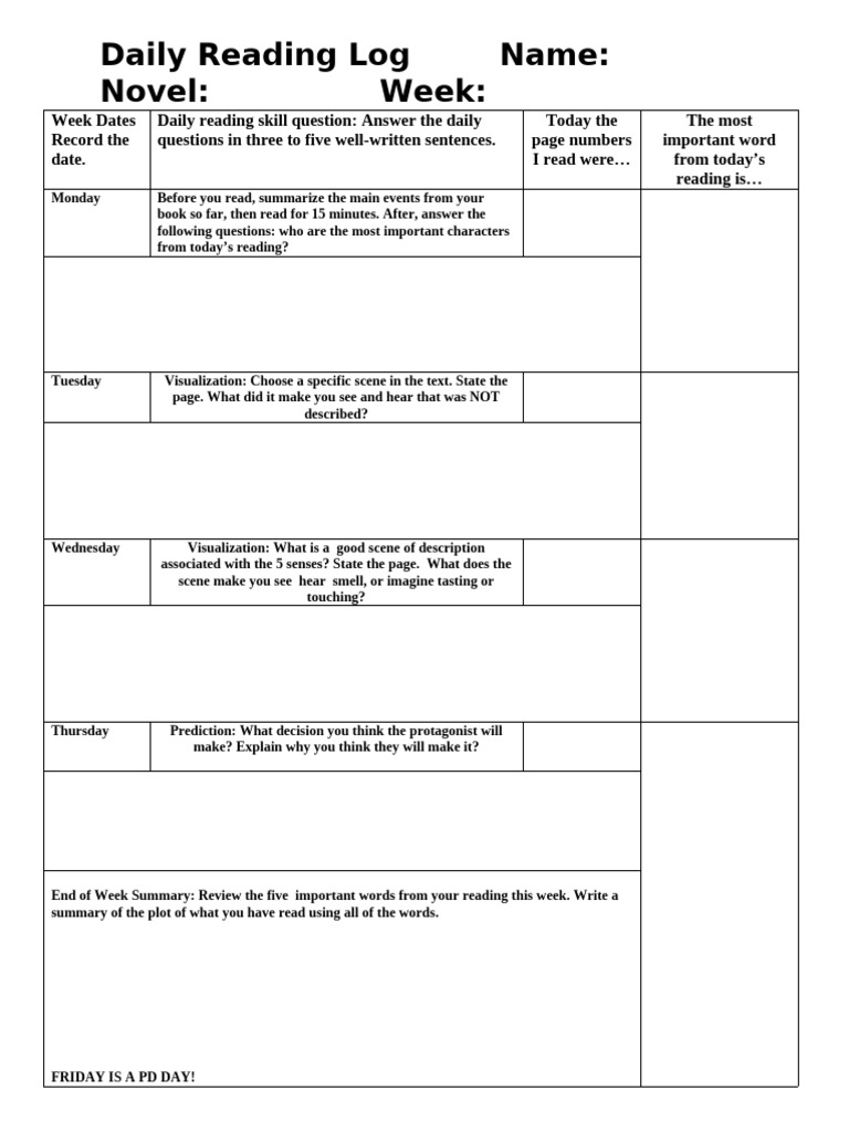 Daily Reading Log Assignment Template | PDF | Career & Growth ...