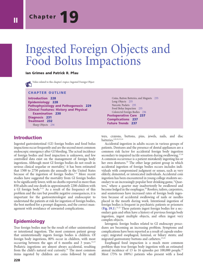 CH 19 - Ingested Foreing Objects and Food Bolus Impactions | PDF ...