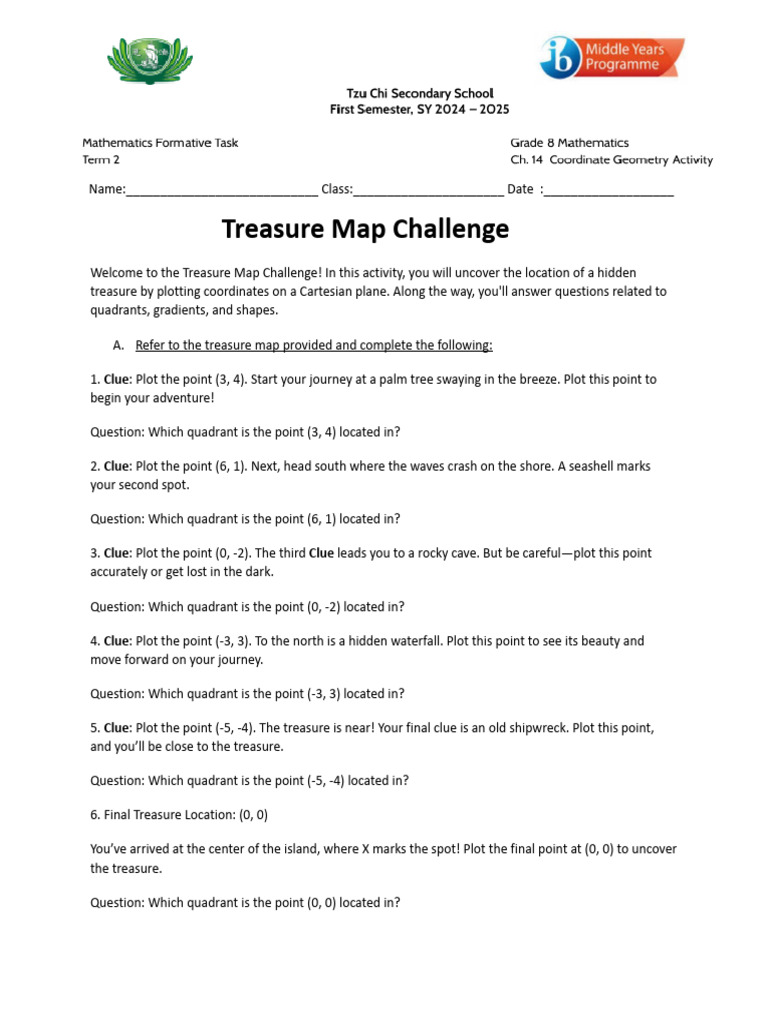 Treasure Hunt Coordinate Geometry | PDF | Cartesian Coordinate System ...