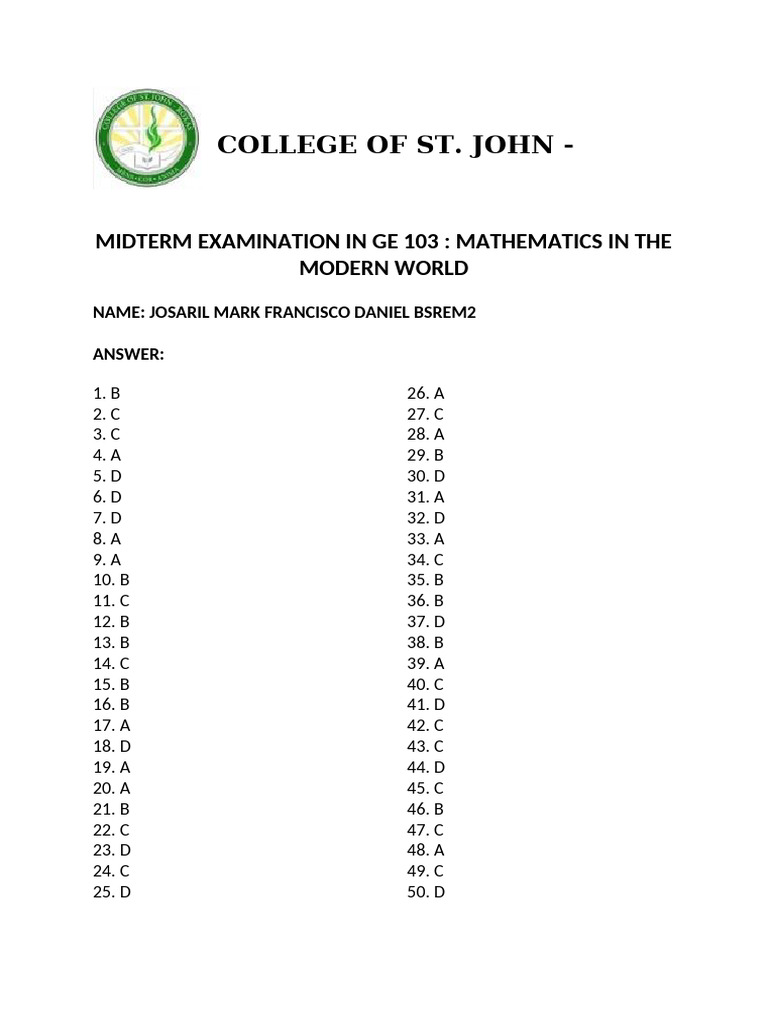 Midterm Examination in Ge 103 | PDF