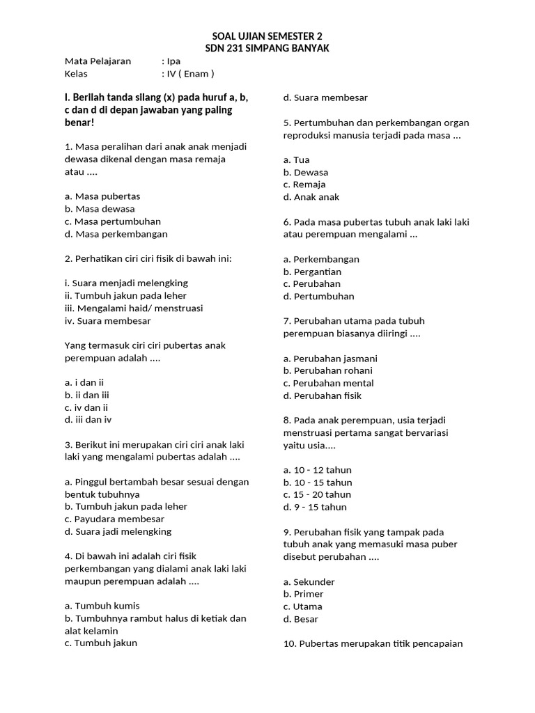 SOAL UJIAN SEMESTER 2. KELAS 6docx | PDF | Kajian Bahasa Asing