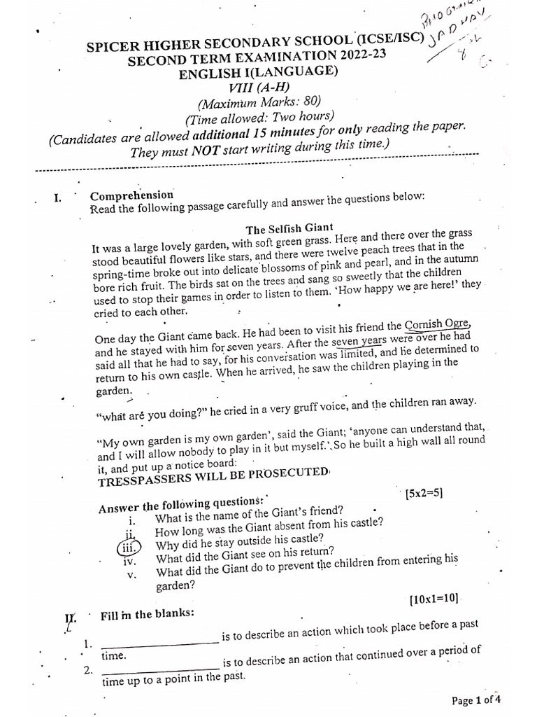 8th Icse 2nd Term 2022-23 | PDF
