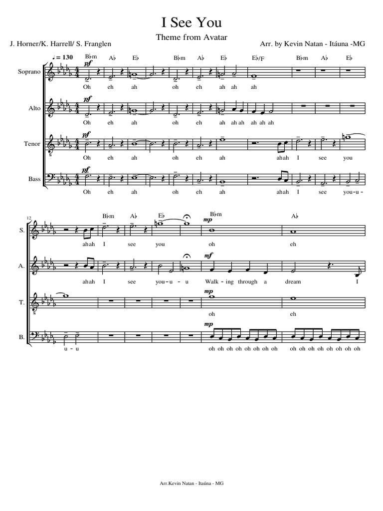 I See You (Arr. Kevin Natan) | PDF | Pitch (Music) | Vocal Music