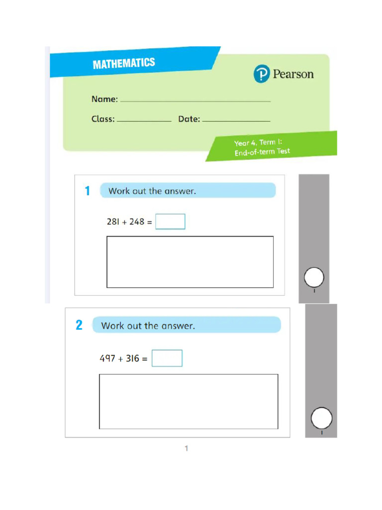 Maths End of Term 1 Test Y4 | PDF