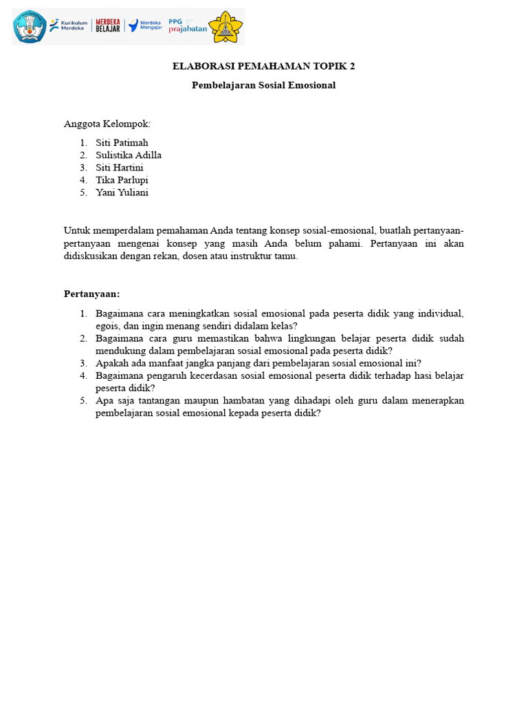 ELABORASI PEMAHAMAN PSE TOPIK 2 | PDF