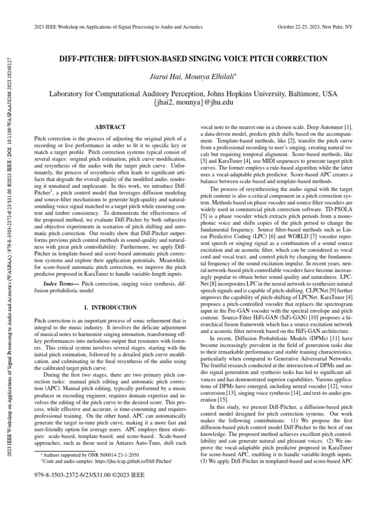 Diff-Pitcher Diffusion-Based Singing Voice Pitch Correction | PDF | Dependent And Independent ...