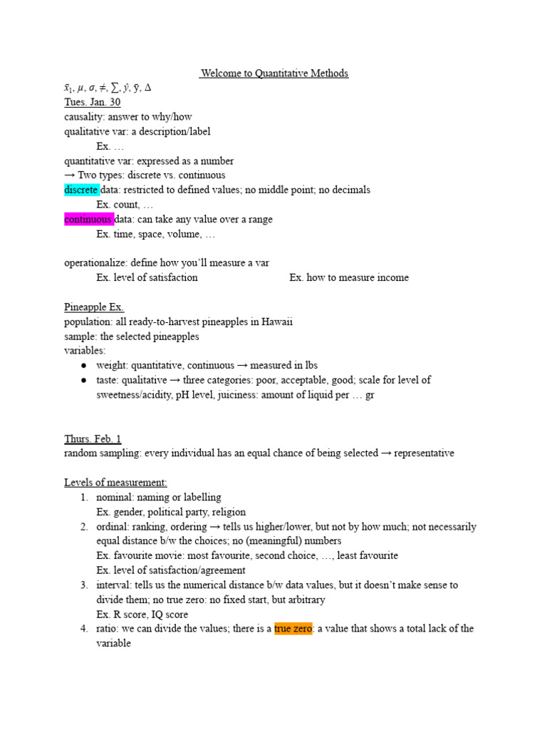 Quantitative Methods_ Class Notes | PDF | Level Of Measurement