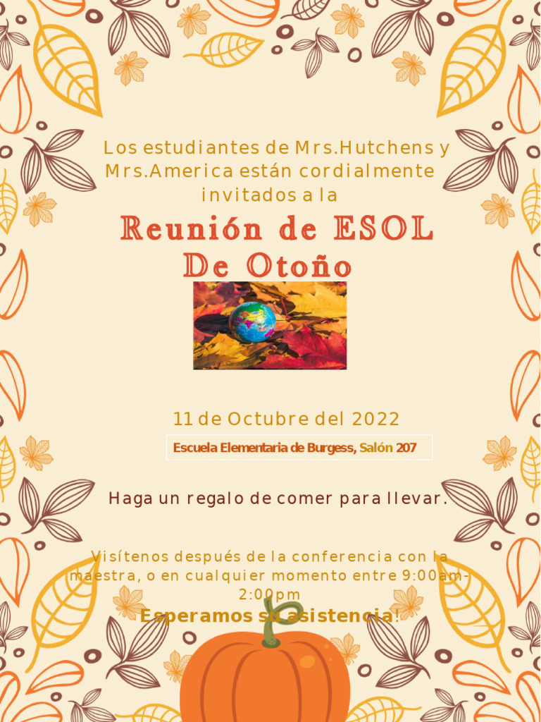 AUTUMN ESOL INVITATION en Espanol | PDF | Artes del Lenguaje y ...