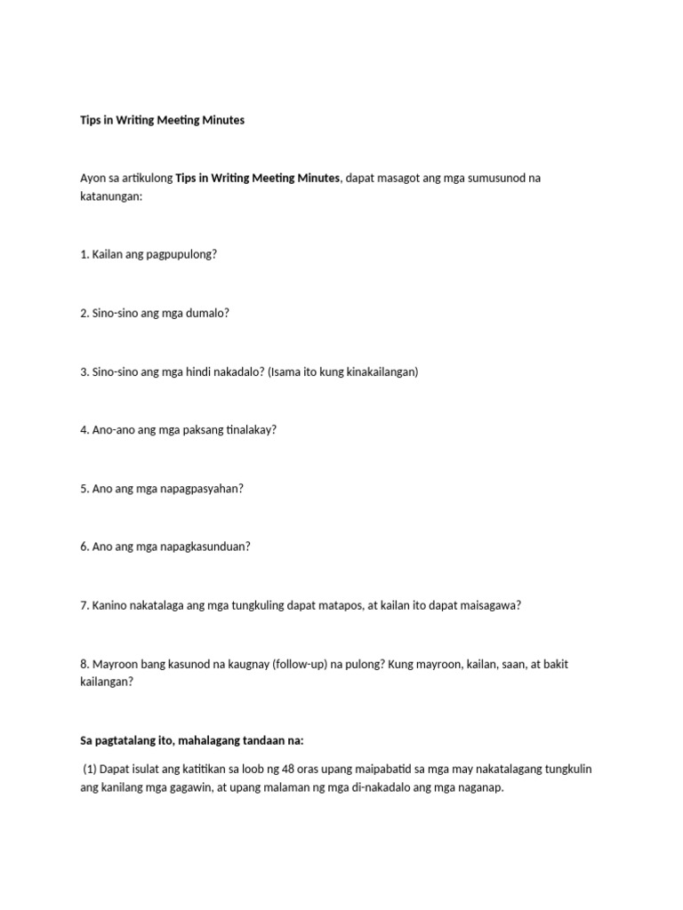 Tips in Writing Meeting Minutes | PDF