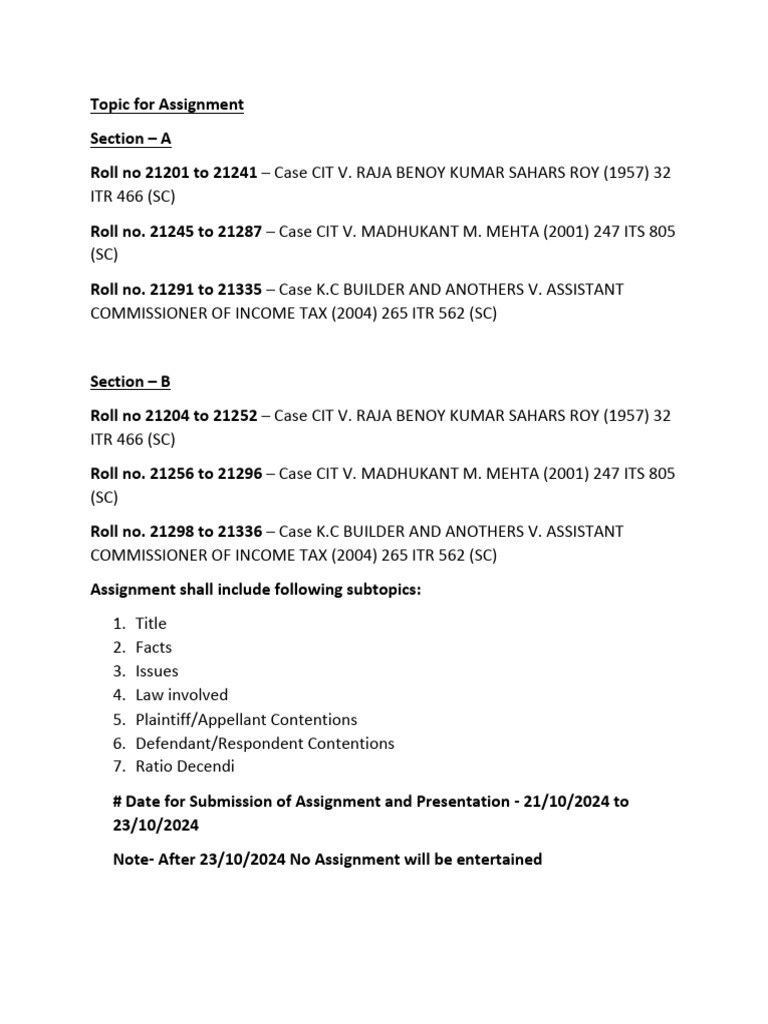 Assignment Topics Taxation Law | PDF | Finance & Money Management ...