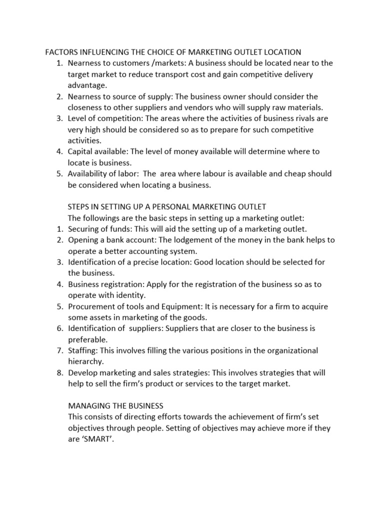 Marketing Outlet Location Guide | PDF | Marketing | Supply Chain