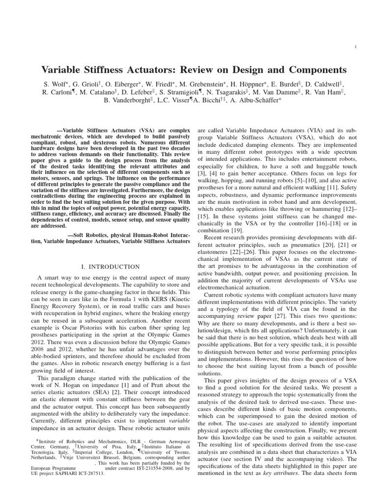 Variable Stiffness Actuators Review On D | PDF | Actuator | Electric Motor
