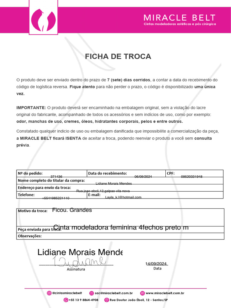 Ficha de Troca - 2022 | PDF