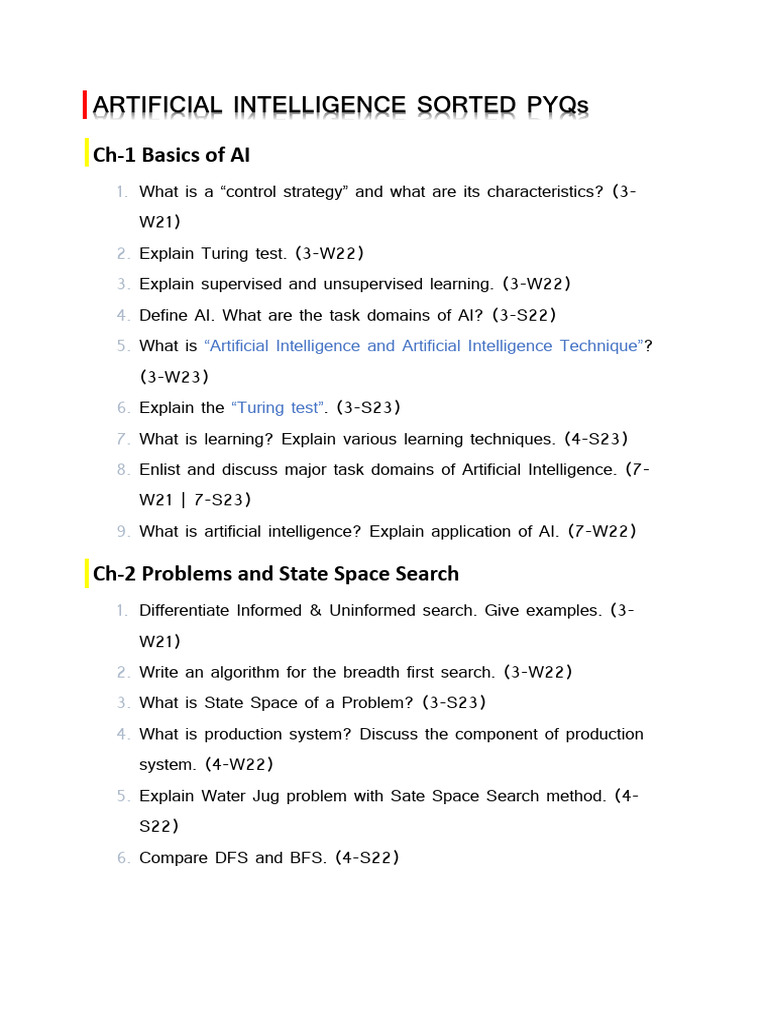 Artificial Intelligence Sorted Pyqs | PDF | Logic | Artificial Intelligence