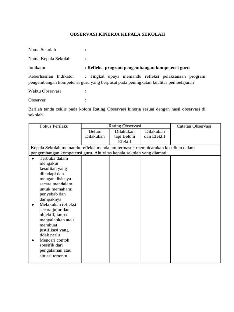 Obs Refleksi Peningkatan Program | PDF