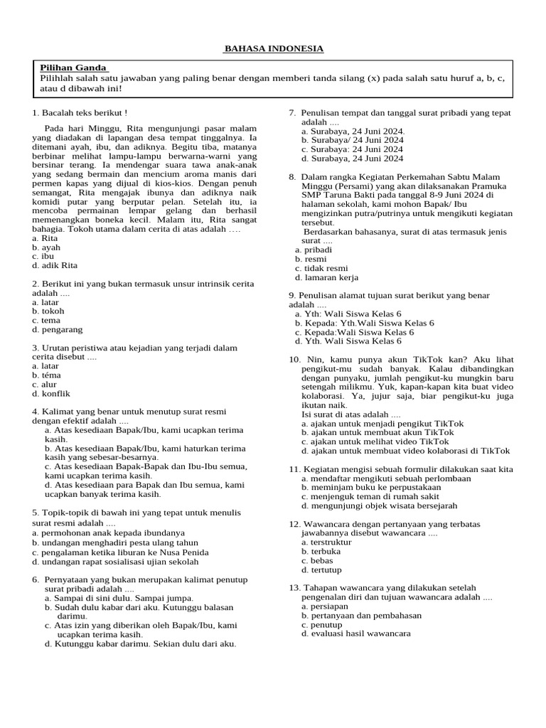Sumatif Tengah Semeter_b Indo Ratna(2) | PDF