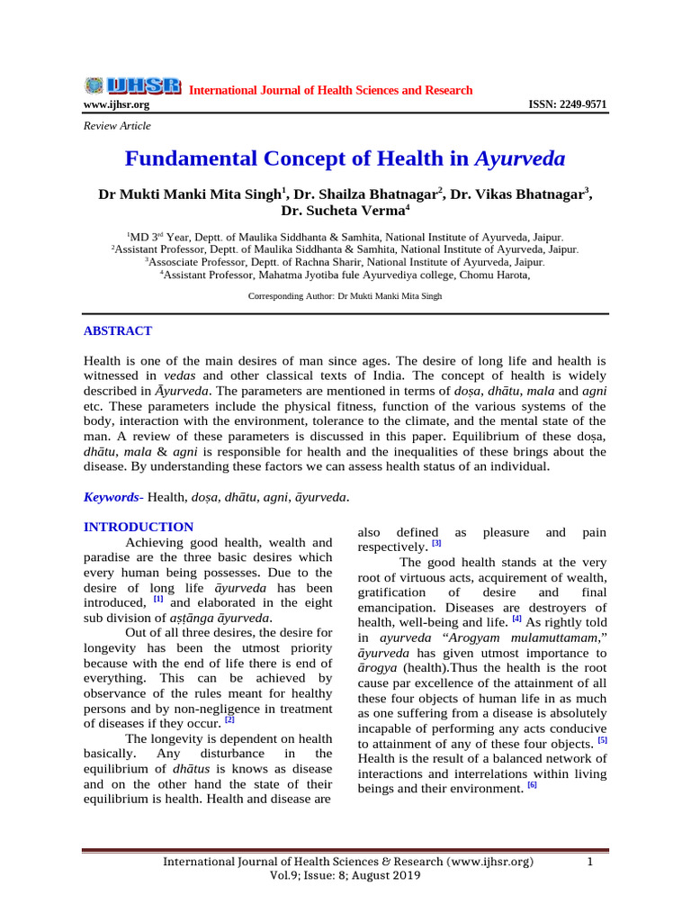 health in ayurveda | PDF | Ayurveda