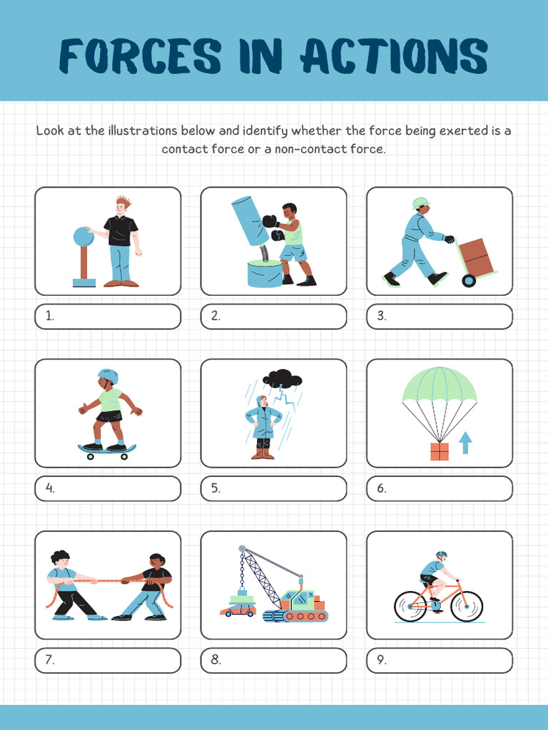 Forces in Action Science Worksheet in White and Blue Illustrative Style ...