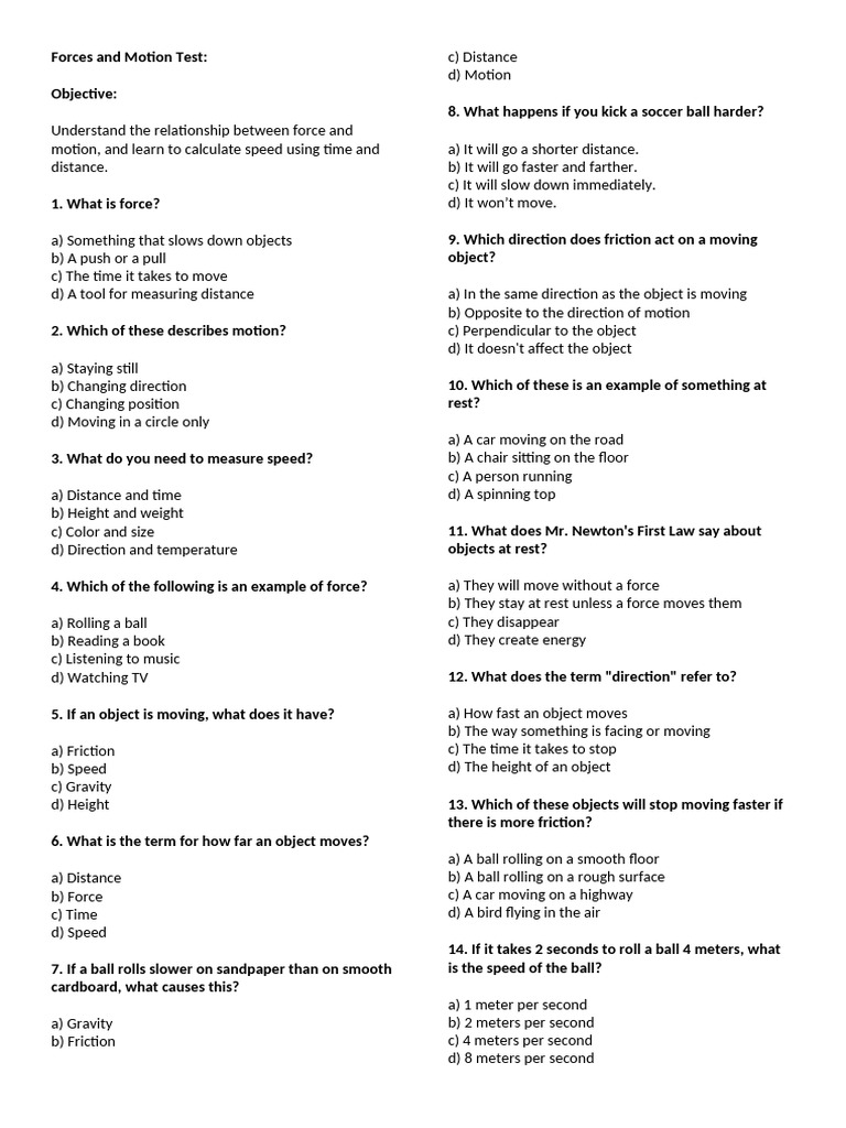 Forces and Motion Test | PDF | Force | Friction