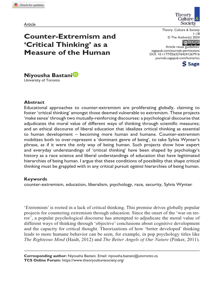 Bastani 2024 Counter Extremism and Critical Thinking As A Measure of ...