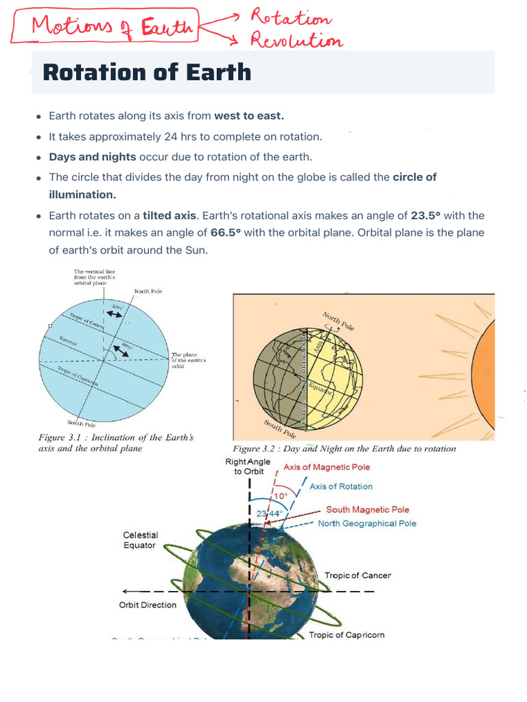 Motions of the earth- Rotation and Revolution | PDF | Equator | Night
