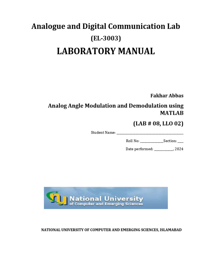 ADC - Lab - 08 - FM - PM - Fall - 2024 A | PDF | Frequency Modulation | Modulation