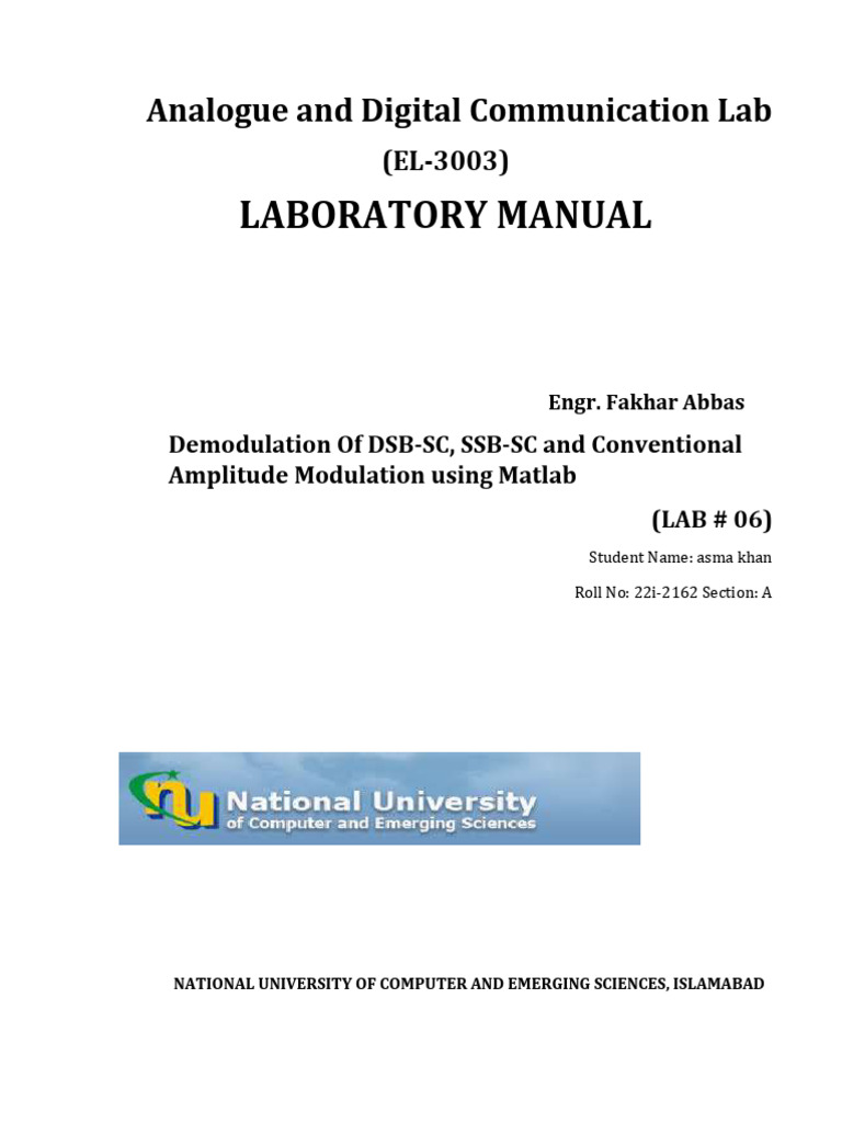 Adc Lab 06 Demodulation Dsb Ssb Conventional Am Pdf Modulation