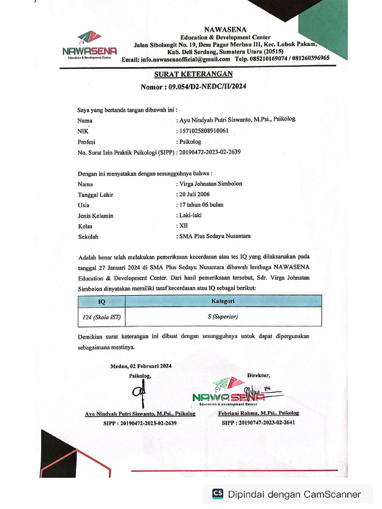 Sertifikat Tes Iq | PDF