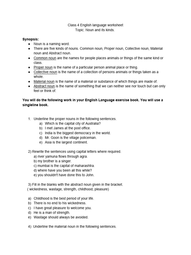 Class 4 English Language Worksheet | PDF