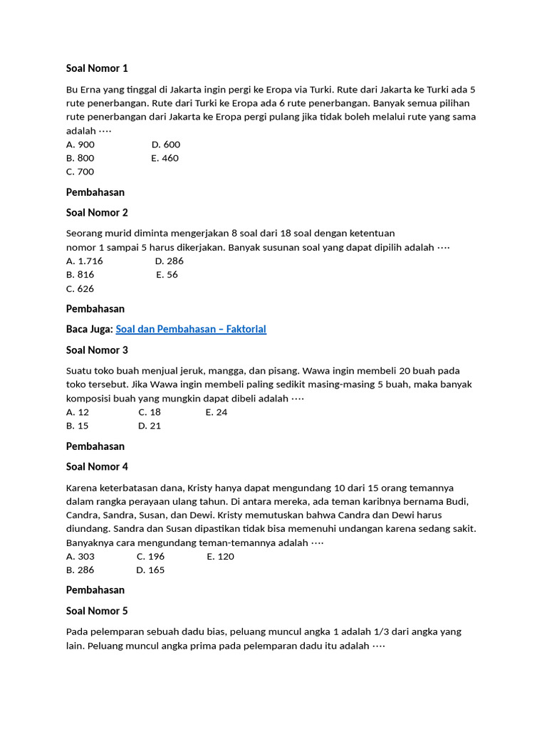 Lat. Soal Kombinatorik Xii | PDF