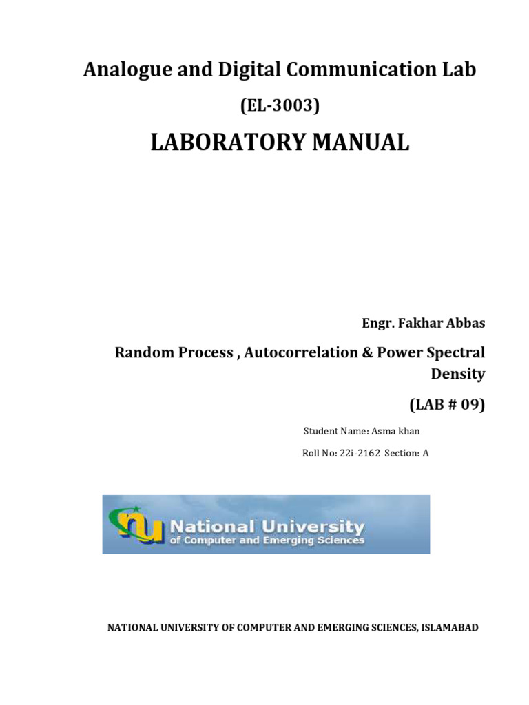 ADC Lab 09 Random Process Autocorrelation PSD | PDF | Spectral Density | Probability Density ...