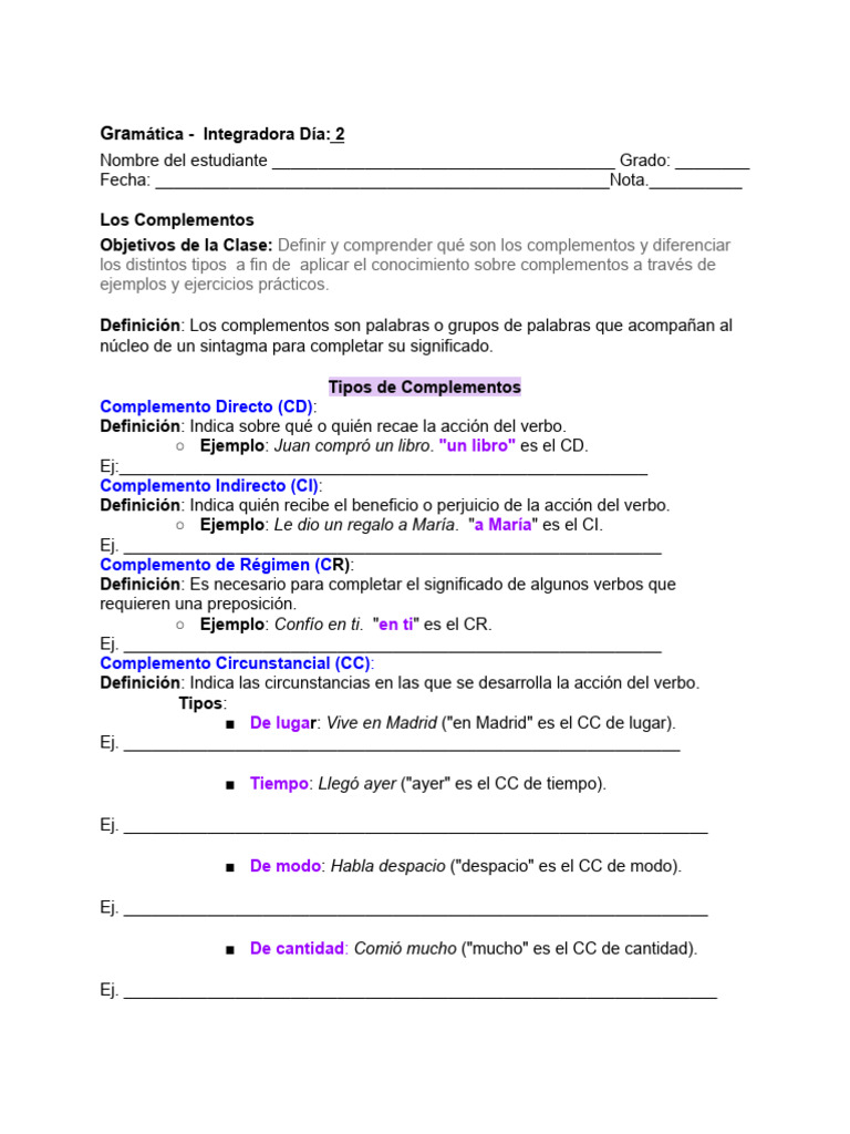 2- LOS COMPLEMENTOS | PDF | Verbo | Objeto (gramática)