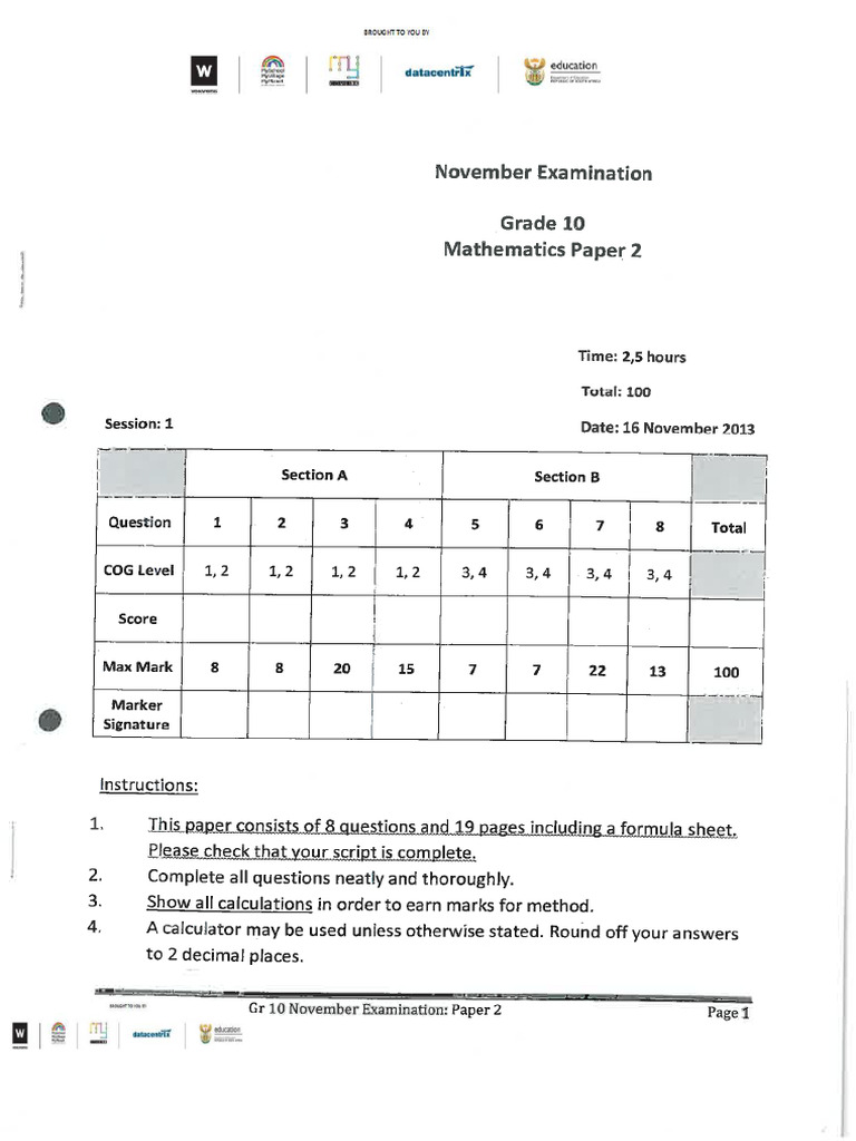 2013 IEB G10 Maths Nov Paper 2-QP | PDF | Business | Computers