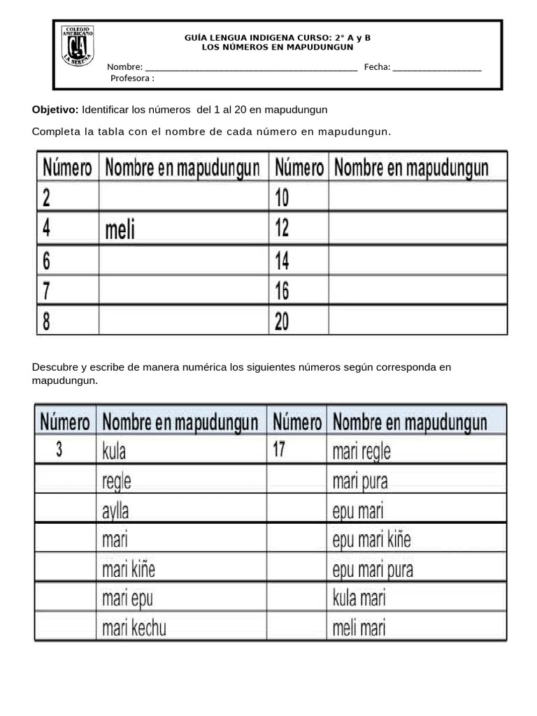 Números 1-20 en Mapudungun | PDF | Estudios de idiomas extranjeros ...
