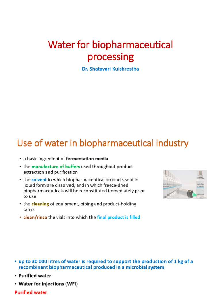 Water For Biopharmaceutical Processing: Dr. Shatavari Kulshrestha | PDF ...