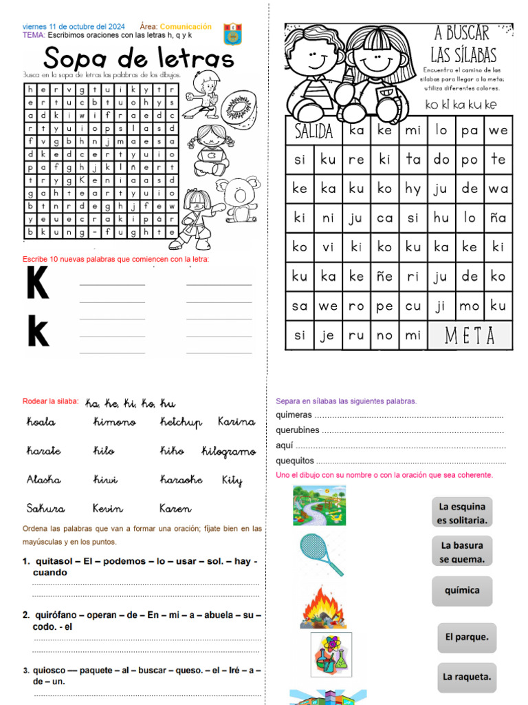 Actividades con letras H, Q y K | PDF